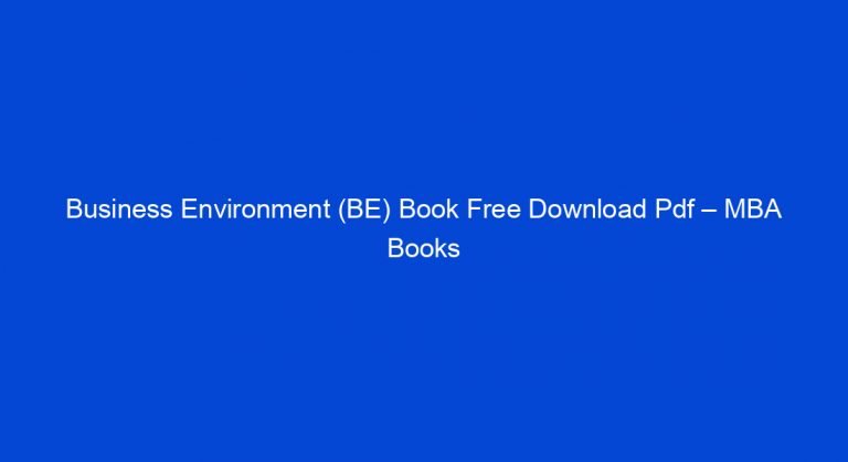 Business Environment (BE) Book PDF Free Download - My Study Town