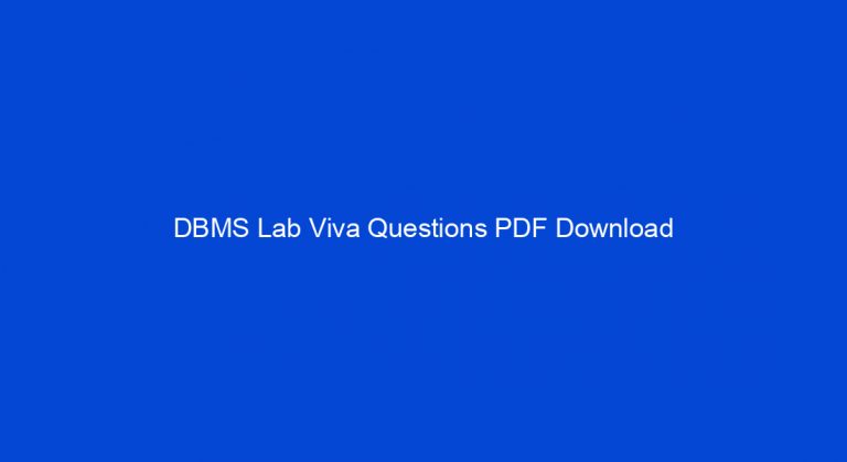 DBMS Lab Viva Questions PDF Download - My Study Town DBMS Lab Viva Questions PDF Download - My Study Town